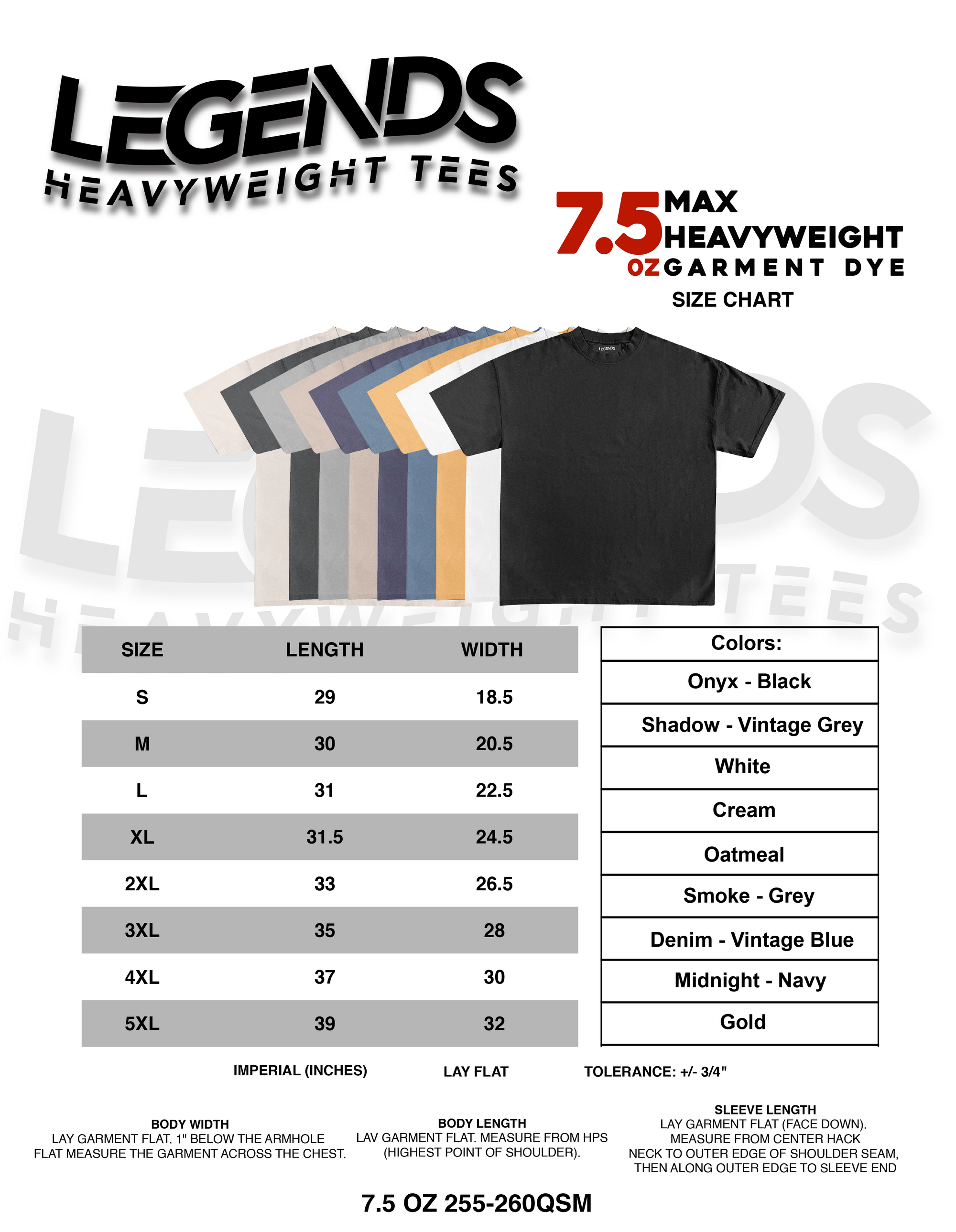 Size Chart – Legends Heavyweight Tees